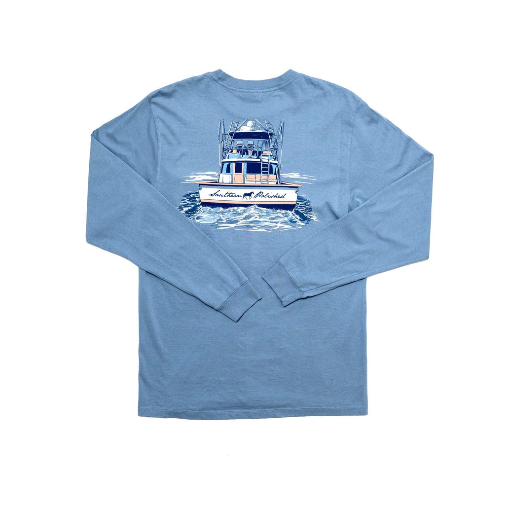 Charter Boat Long Sleeve Pocket Tee Slate Southern Polished